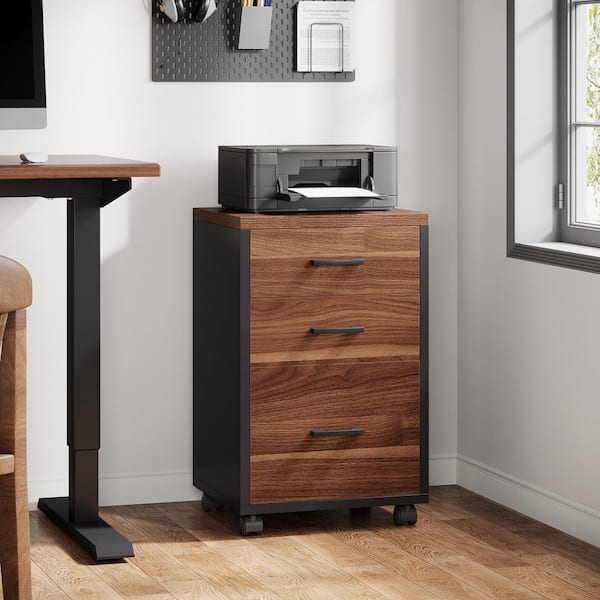 BYBLIGHT Atencio 3-Drawer Walnut Wood 16 in. W Vertical File Cabinet ...