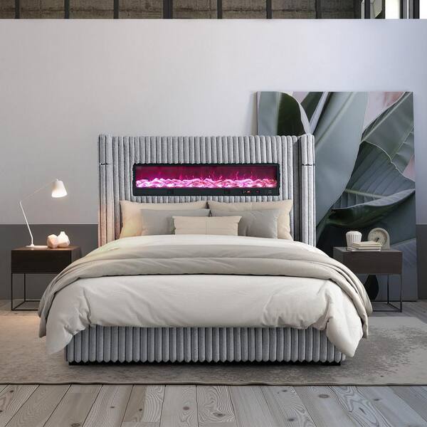 Lazzara Oklahoma Gray Wood Frame Eastern King Platform Bed in a Box ...