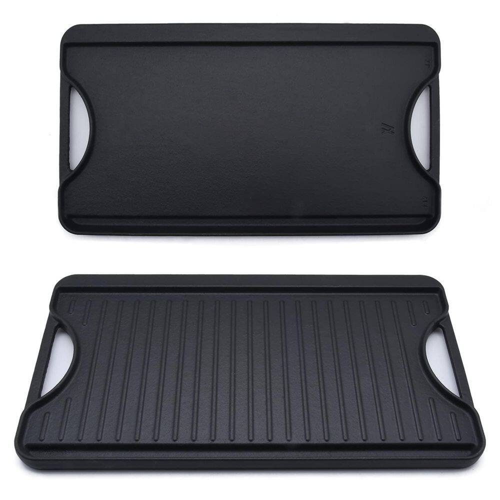 Wudkey 18 in. x 10 in. Cast Iron Reversible Griddle with Handles for ...