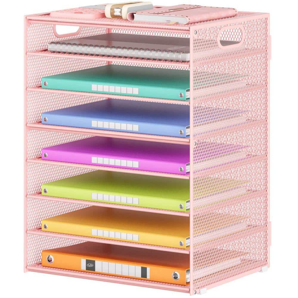 12.7 in x 16.5 in Pink Metal 8 Tier Paper Organizer for Desk, with ...