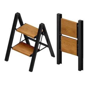 AmeriHome 2 ft. Aluminum Ladder Wood Grain Folding with a 330 lbs. Load ...