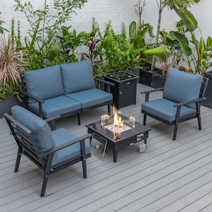 Leisuremod Walbrooke Black 5-Piece Aluminum Square Patio Fire Pit Set ...