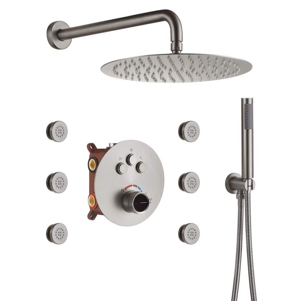 Pressure Balanced 3-Spray Patterns 12 in. Wall Mounted Rainfall Dual ...