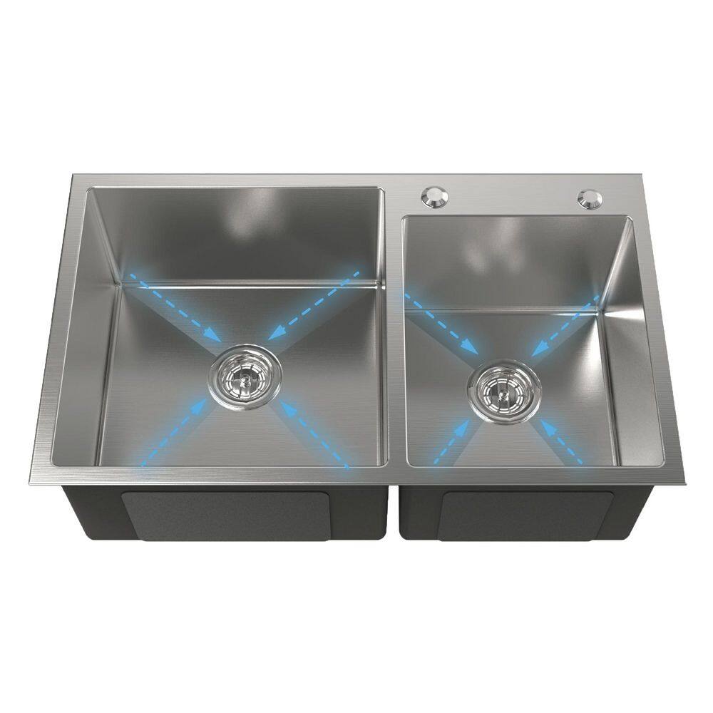 32 in. Undermount Rectangular Double Bowl in Brushed Nickel Stainless ...