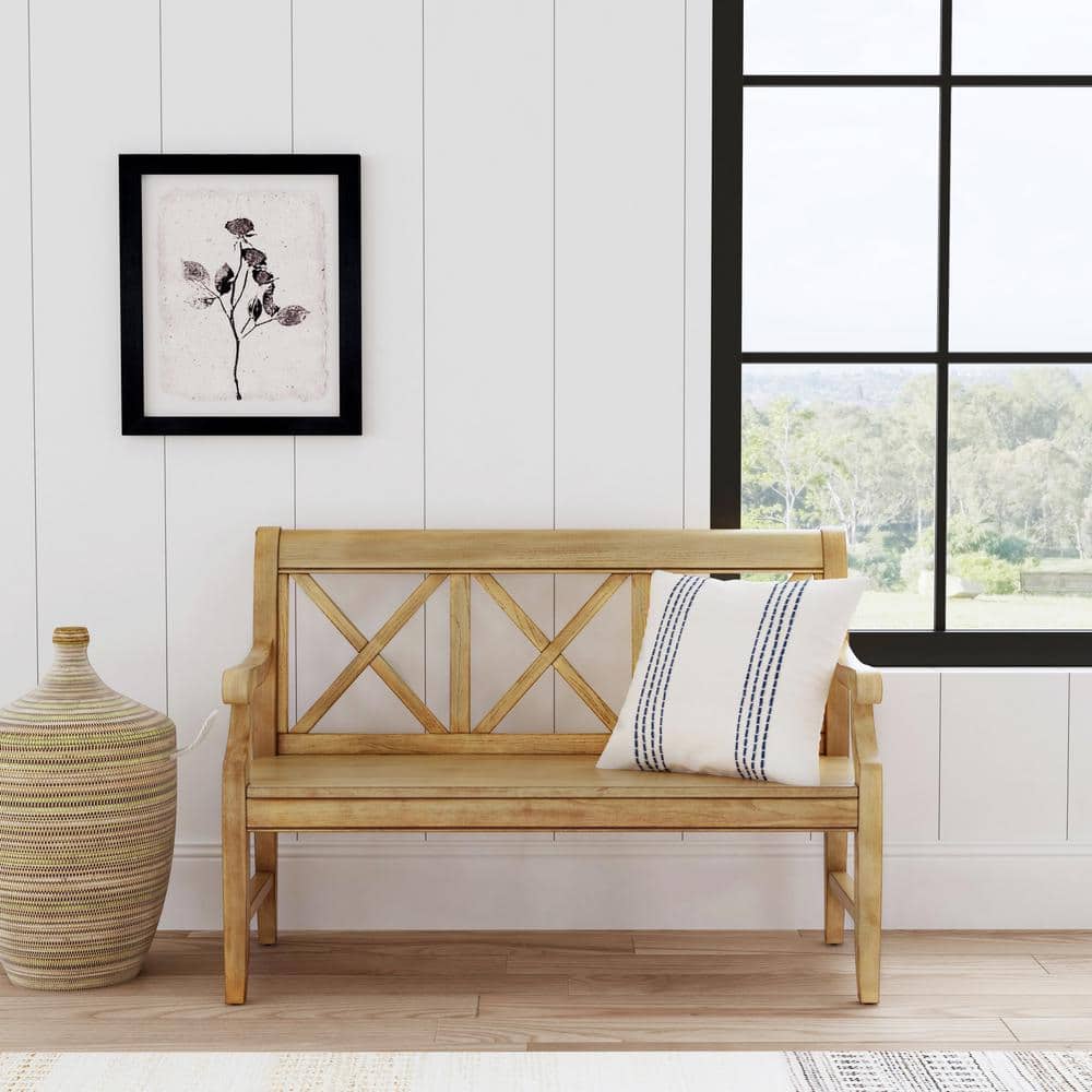 Unfinished wood bench with back store