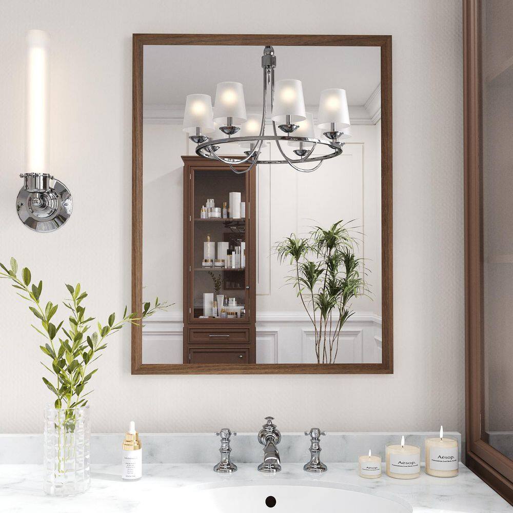 Swafrrt Walnut 24 in. W x 36 in. H Rectangle Farmhouse Wall Mounted ...