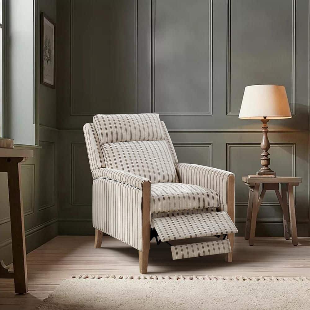 Lazzara Olathe White-Gray Strip Pattern Textured Fabric Manual Push ...