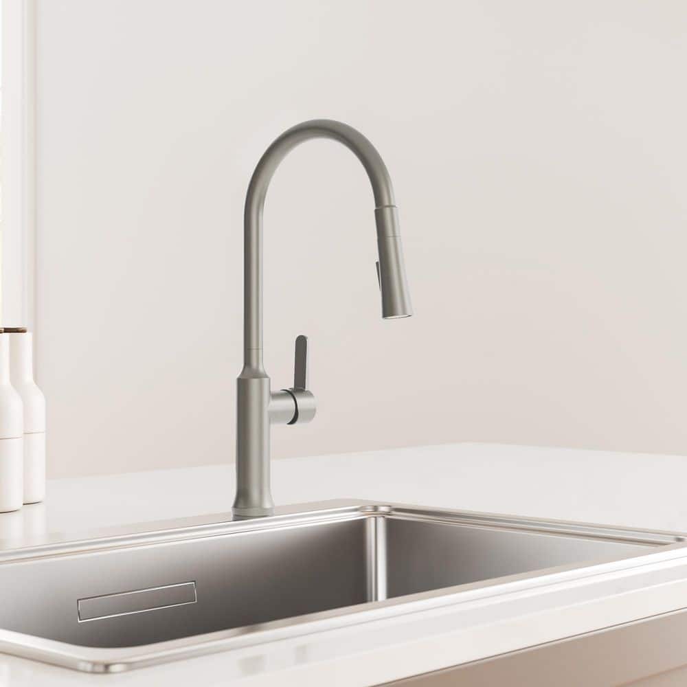 GRANDJOY 18 in. H Spout 360° Swivel Single Handle Pull Out 2-Sprayer ...