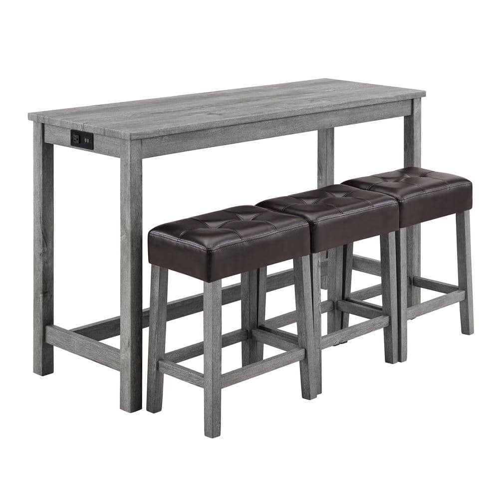 Tenleaf 4-Piece Gray MDF Wood Rectangular Outdoor Dining Set with Brown ...