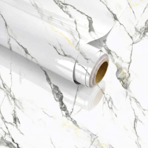 TUKTUK White Glossy Marble Peel and Stick Wallpaper Vinyl Waterproof ...