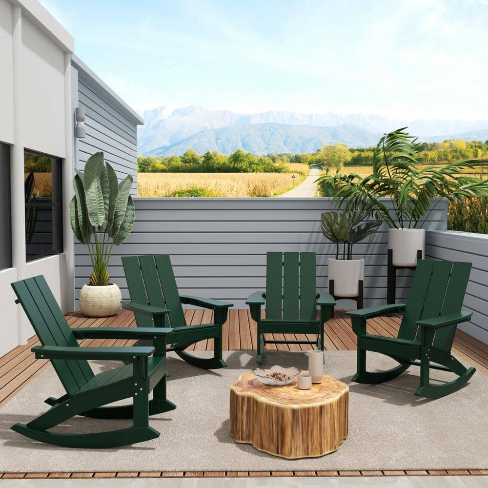 WESTIN OUTDOOR Shoreside Dark Green Plastic Adirondack Outdoor Rocking ...