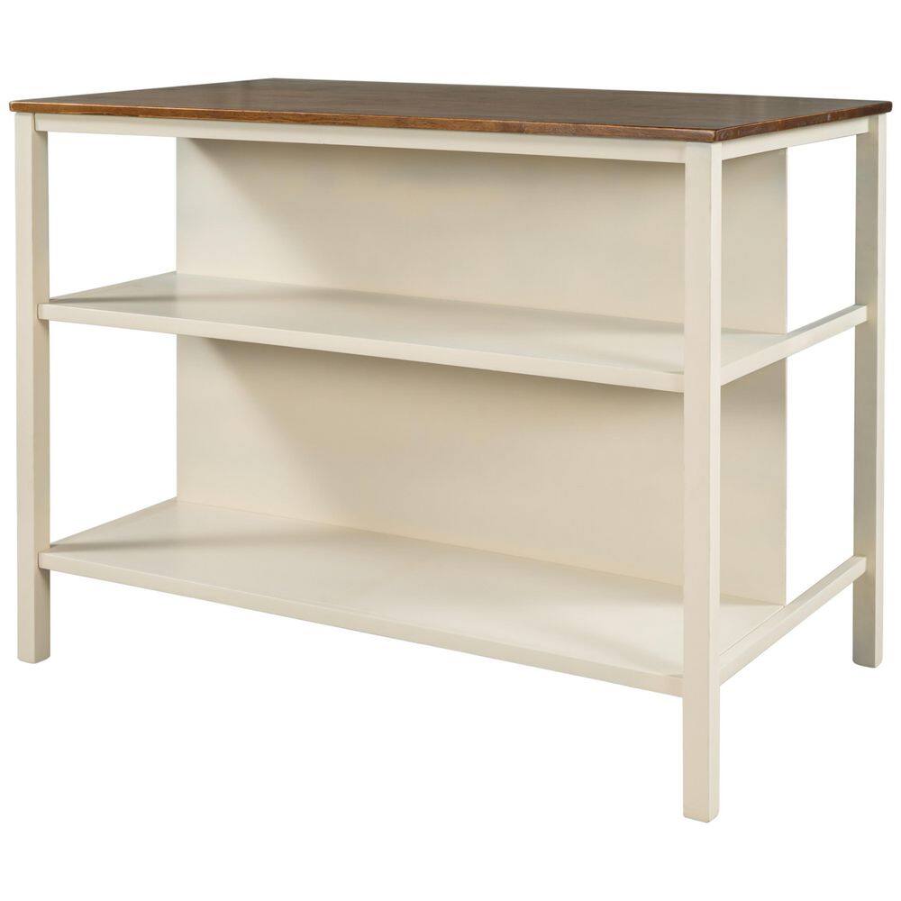 Ziyudura White Solid Rubber Wood 45in. Kitchen Island with Spacious ...
