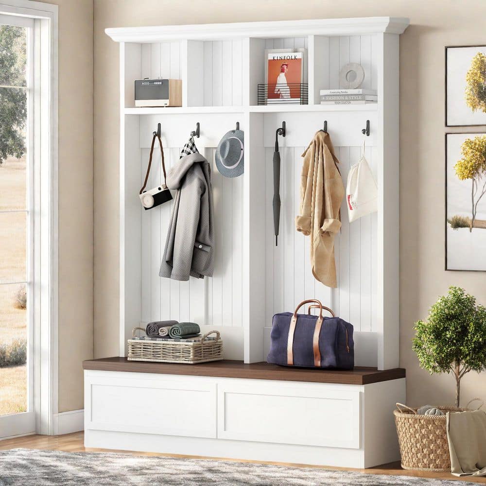 Harper & Bright Designs White 55.9" W Multifunctional 4-in-1 Farmhouse ...
