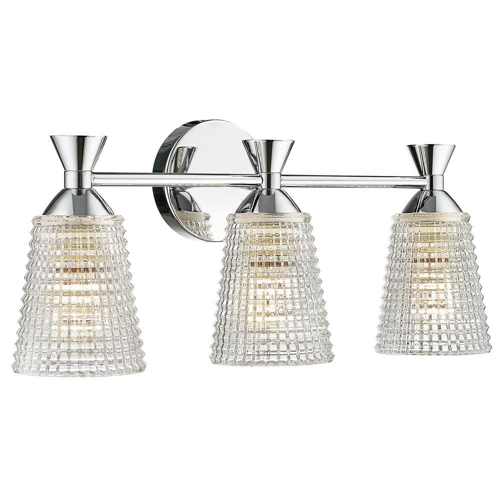 ZACHVO 20 in. 3 Light Chrome Vanity Light with Clear Embossed Glass ...