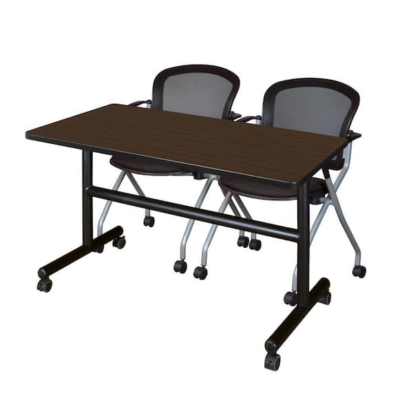 Regency Kobe 48 in x 30 in. Neo Walnut Flip-Top Training Nesting Table ...