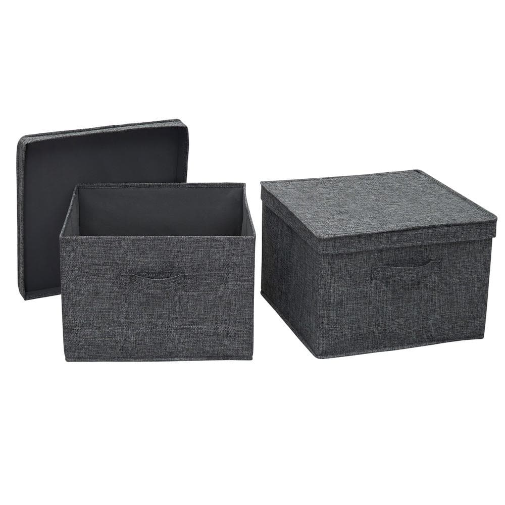 HOUSEHOLD ESSENTIALS 9.5 Gal. Square Fabric Storage Box with Lid in ...
