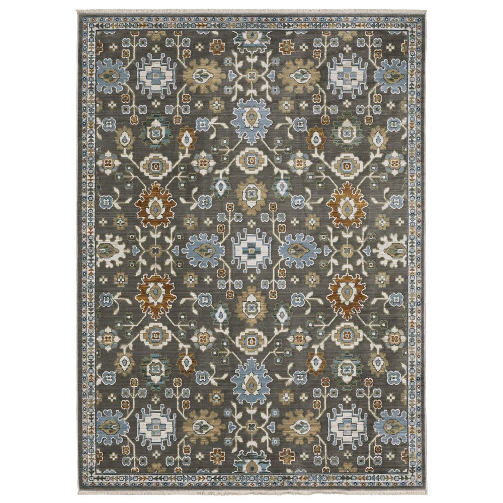 AVERLEY HOME Key Gray/Multi 5 ft. x 8 ft. Oriental Floral Polyester ...