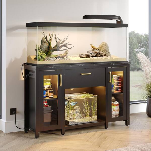 Bestier Black 30 in. 55 gal. Aquarium Stand with Dual Glass Cabinet ...