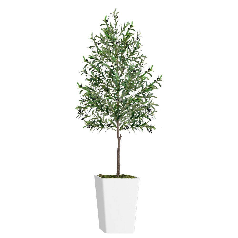 7 ft. Artificial Olive Tree in White Plastic Container With Moss 7FT-OT ...