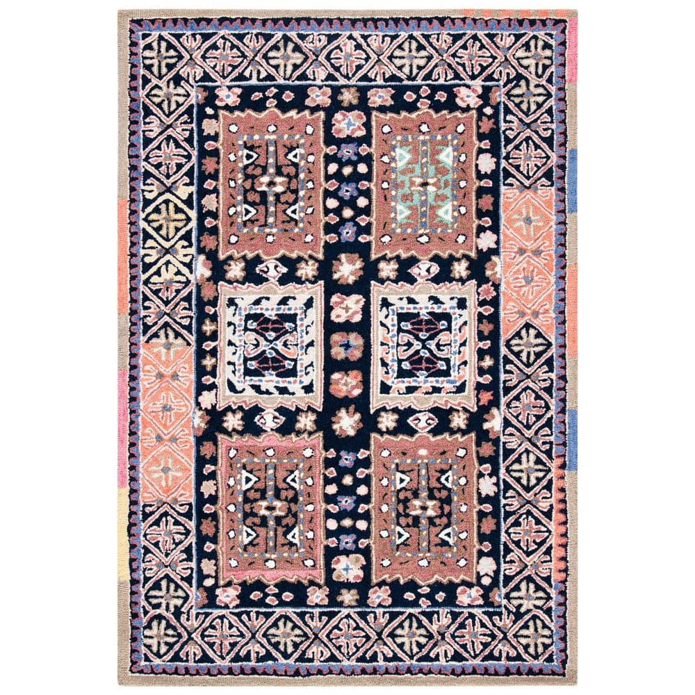 SAFAVIEH Bellagio 4 ft. x 6 ft. Black/Navy Border Geometric Area Rug ...