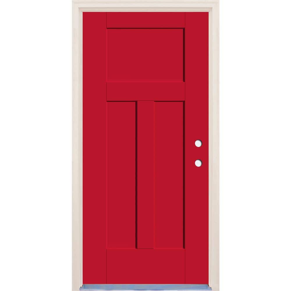 Builders Choice 36 in. x 80 in. 3-Panel Craftsman Left-Hand Ruby Red ...