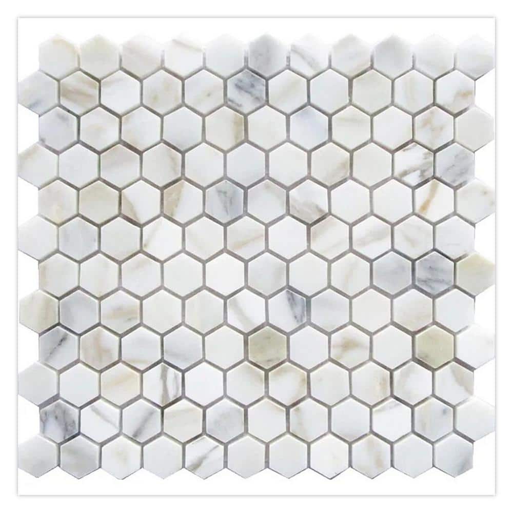 Apollo Tile Serena 4 in. x 5 in. Polished White Gray Marble Mosaic ...