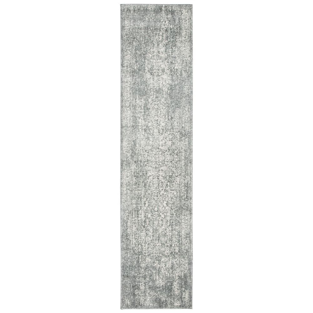 SAFAVIEH Evoke 2 ft. x 11 ft. Silver/Ivory Distressed Border Medallion ...
