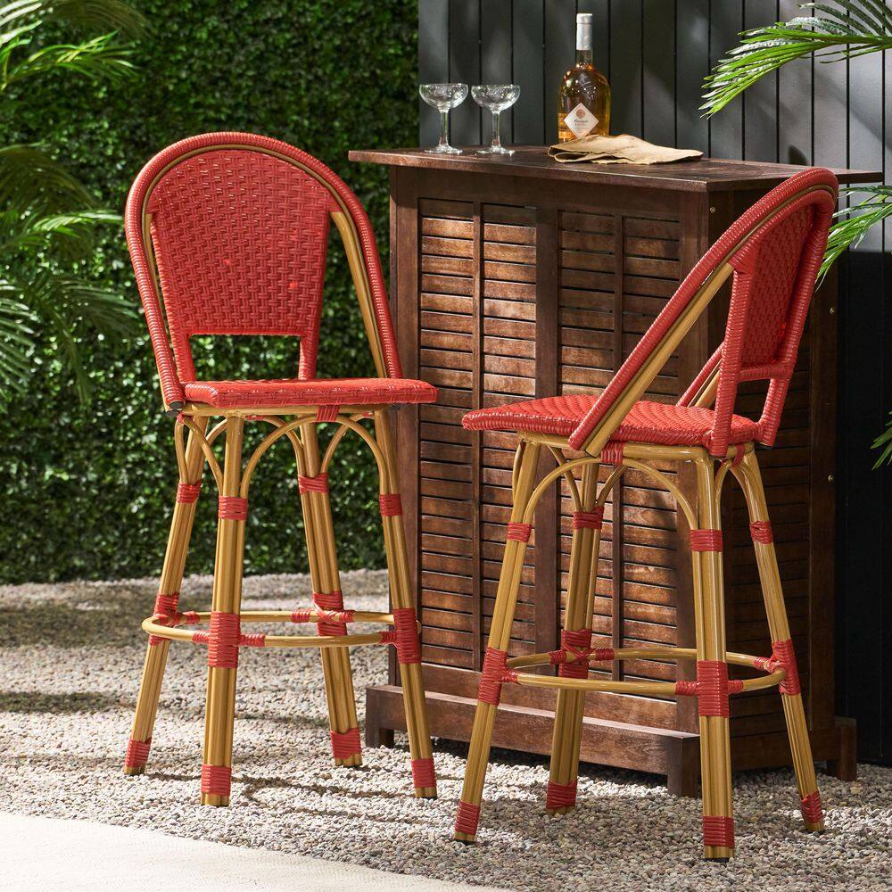 Tenleaf 29.5 in. Red PE Rattan French Style Aluminum Frame with Bamboo ...