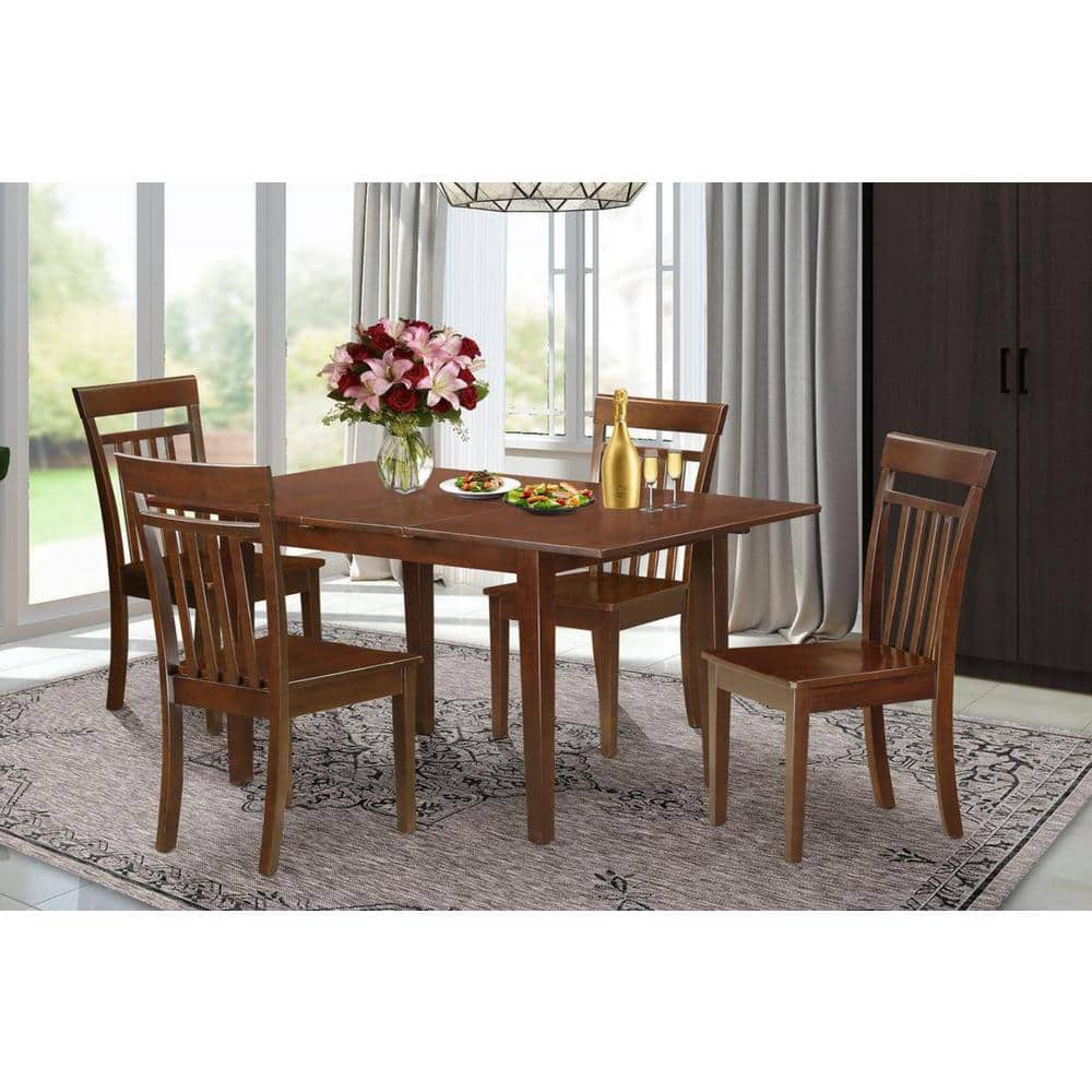 East West Furniture 5-Piece Rectangle Mahogany Finish Solid Wood Top ...