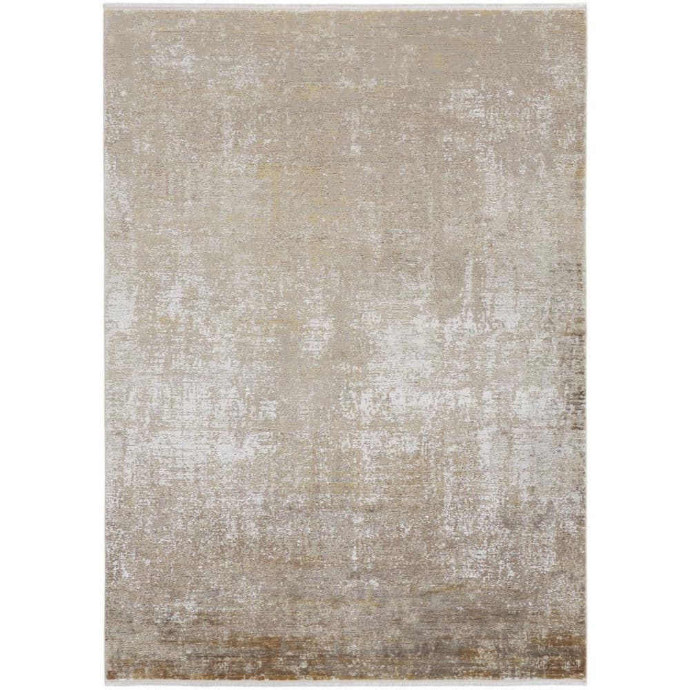 HomeRoots 2 ft. x 8 ft. Gold, Ivory Abstract Area Rug 2000512107 - The ...