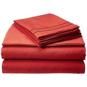 Elegant Comfort 3-Piece Red Solid Microfiber Twin XL Sheet Set V01-TW ...