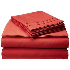 Elegant Comfort 4-Piece Orange Solid Microfiber King Sheet Set V01-K-El ...