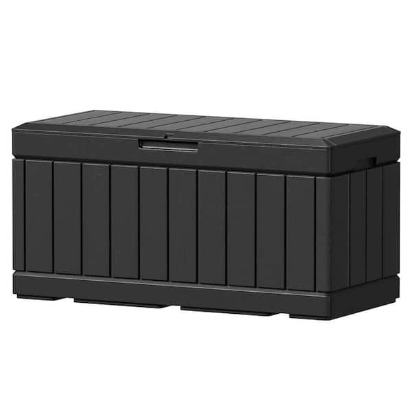 82 Gal. Large Black Resin Weatherproof Deck Box with Lockable Lid ...