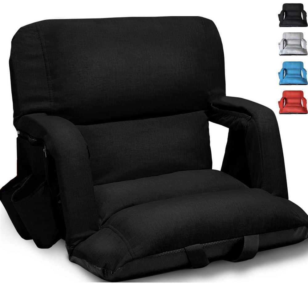 Black Linen Wide Stadium Chair W/ Back Support and Cushion, 6-Reclining ...