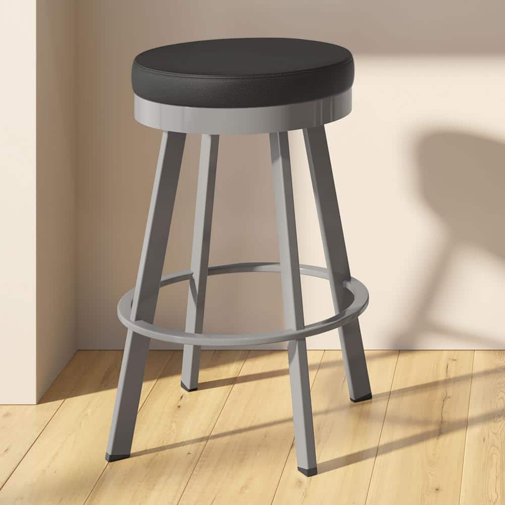 Reviews for Amisco Swice 26 in. Black Faux Leather / Metallic Grey ...