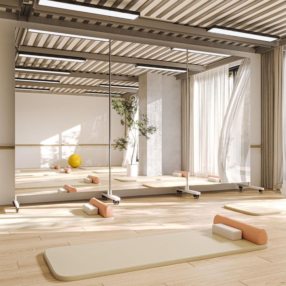 Vosuja White 40 in. W x 79 in. H Rectangle Full Length Mirror on Wheels Home Gym Mirror 360 ...