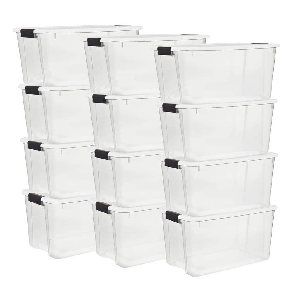 Sterilite 70-Qt Clear Plastic Stackable Storage Bin in White Latch Lid ...