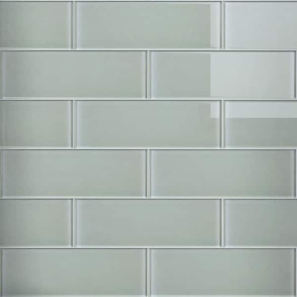 MOLOVO Crystile Soft White 12 in. x 4 in. Subway Glossy Glass Mosaic ...