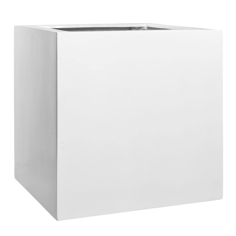 PotteryPots Block Extra Large 24 in. Tall Glossy White Fiberstone ...