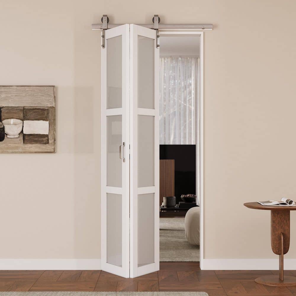 ARK DESIGN 36 in. x 84 in. 3-Lite Tempered Frosted Glass White Finished ...