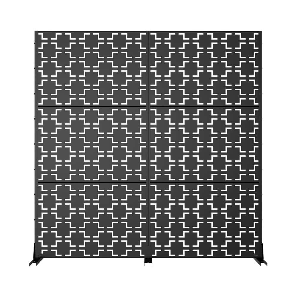 Lirago 72 in. x 71 in. Black Privacy Screen Galvanized Freestanding ...