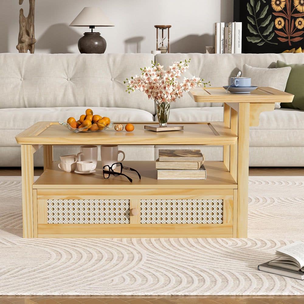 Noble House Yvonne Modern Boho 38.5 in. Beige Rectangle MDF Wood Coffee ...