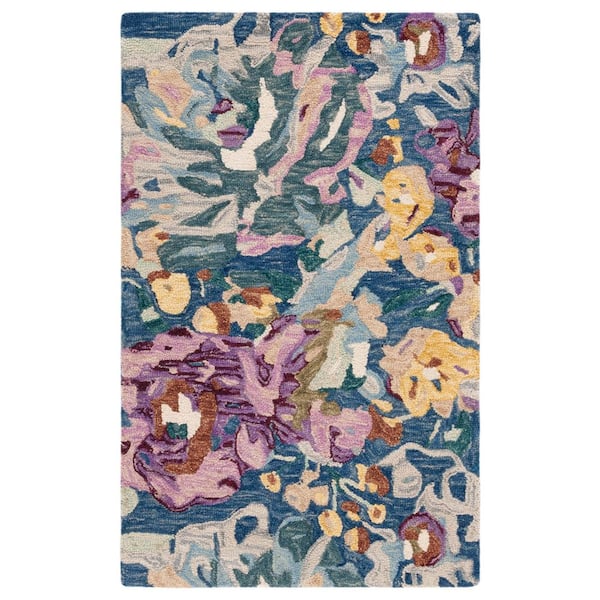 SAFAVIEH Blossom 3 ft. x 5 ft. Light Blue/Plum Oversized Floral ...