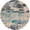 Nourison Celestial Ivory/Teal Blue 4 ft. x 4 ft. Abstract Modern Round ...