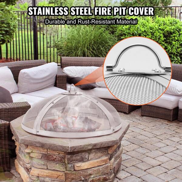 ITOPFOX 36 in. Stainless Steel Round Fire Pit Cover/Spark Screen Lid ...