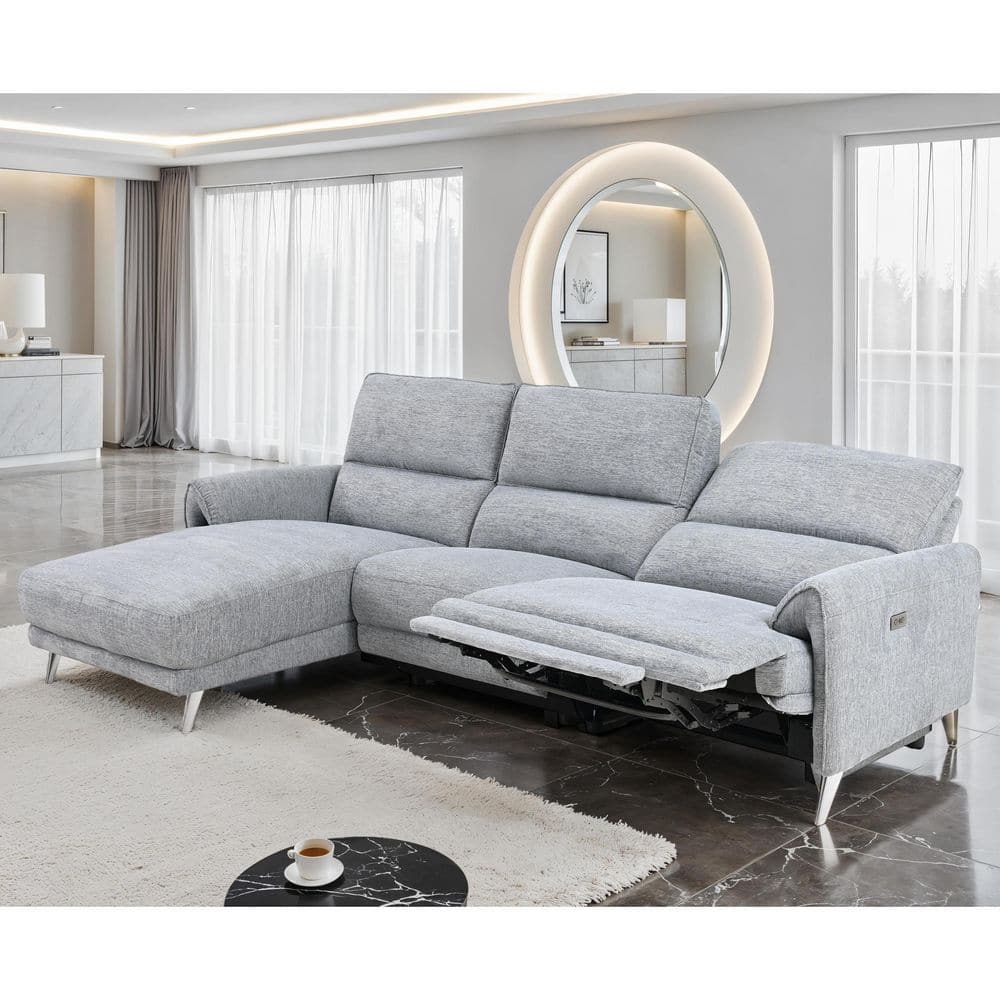 Furniture of America Brian 110 in. Slope Arm Chenille L-Shaped Power ...