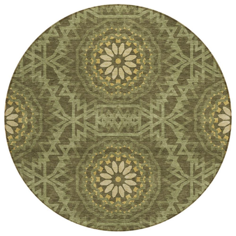 HomeRoots Olive Green, Artichoke Green, Gold 8 ft. Round Woven Floral ...