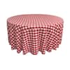La Linen 132 In White And Red Polyester Gingham Checkered Round