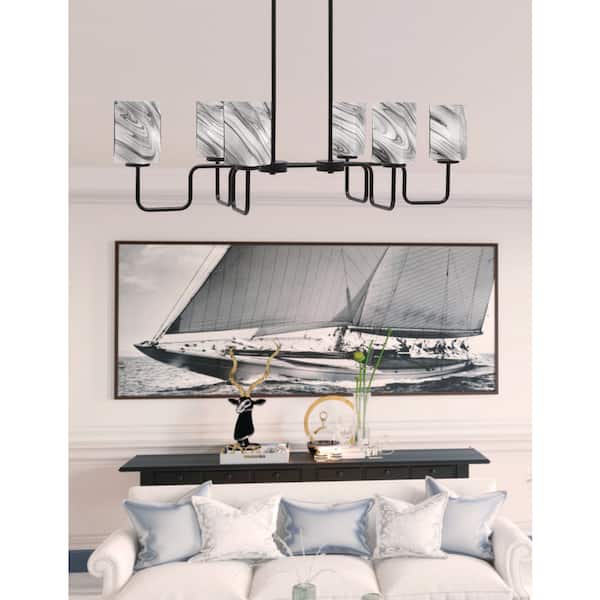 Elonia 6 Light Matte Black Linear Chandelier with 3.5 in. Onyx Swirl ...