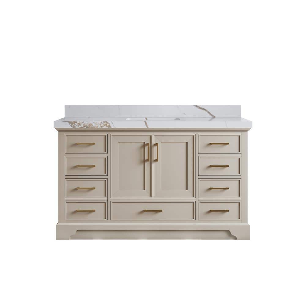 Willow Collections Charlotte 60 in. Single Sink Freestanding Fine Grain ...